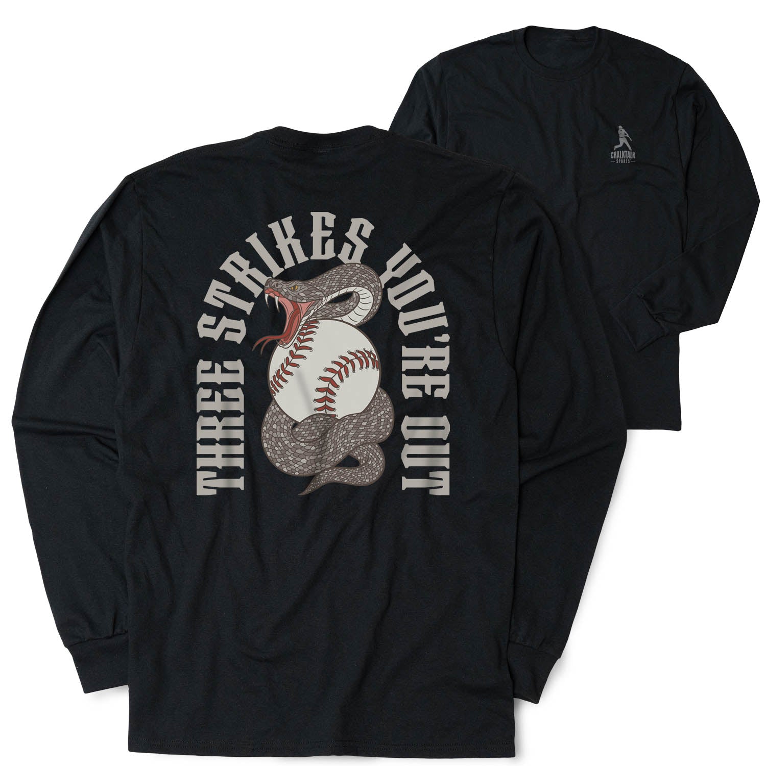 Baseball Tshirt Long Sleeve - Three Strikes, You're Out (Back Design)